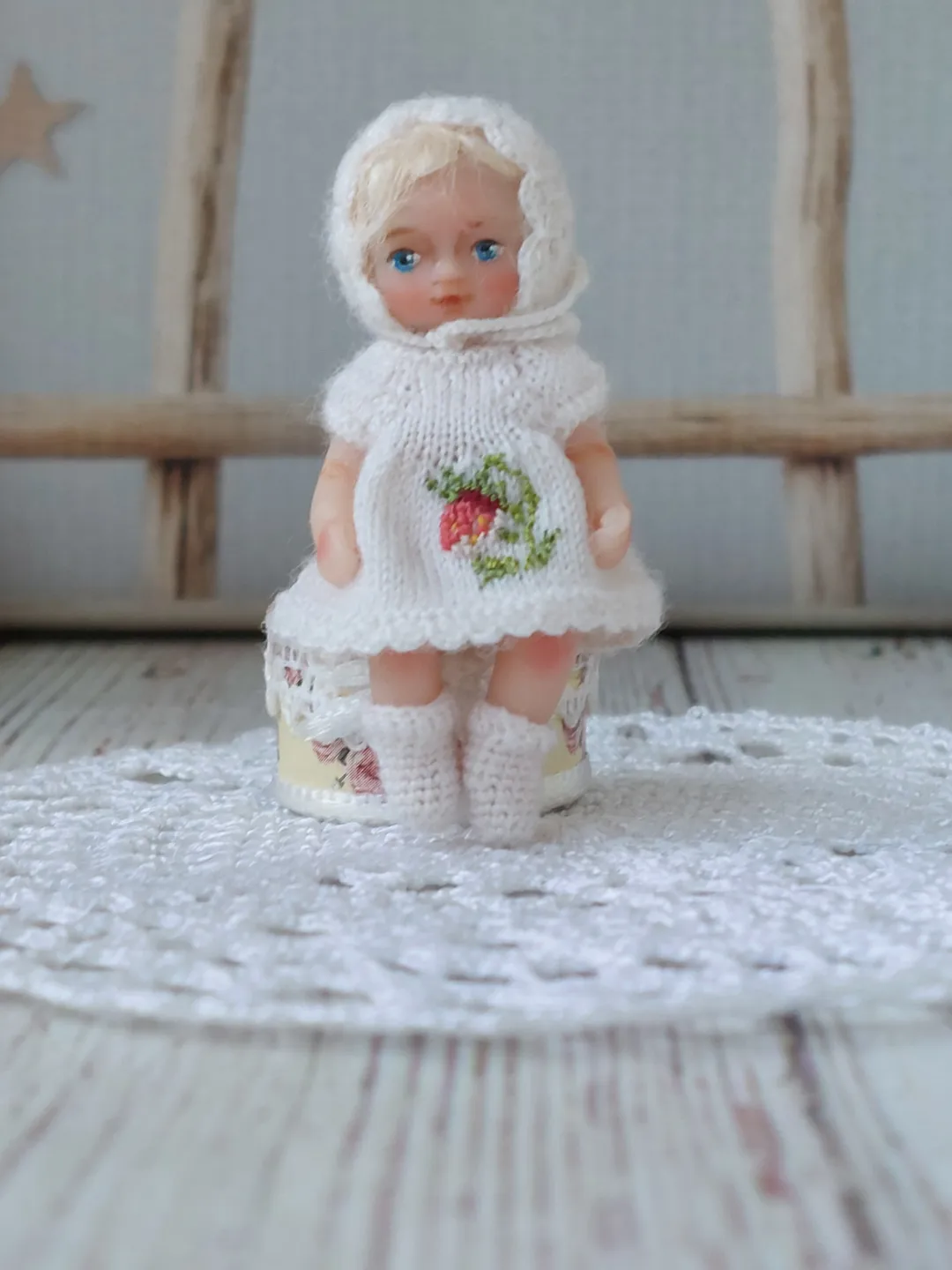 Handmade 2 inch miniature doll with two sets of clothes. Micro doll for ...