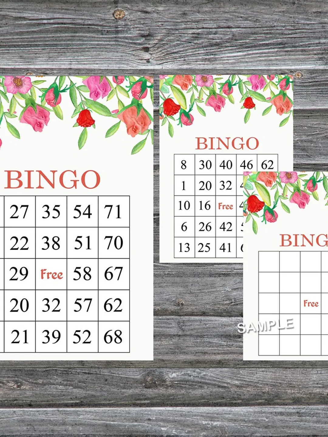 Rose flowers bingo game card,Floral bingo game card,Floral Printable ...