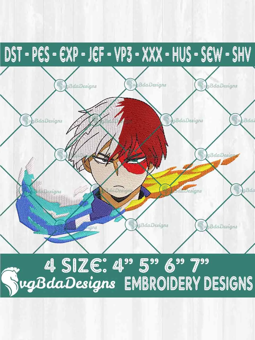 Shoto Todoroki Embroidery Design File/ My Hero Academia Anime ...