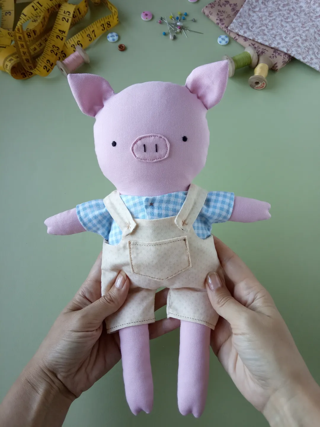 Easy Pig Doll Sewing Pattern PDF with Shirt and Shortalls
