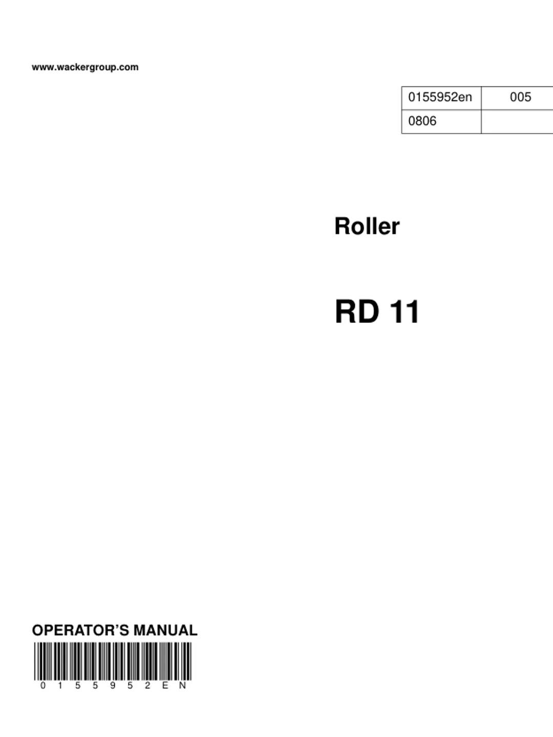 WACKER NEUSON RD11 TANDEM ROLLER OPERATORS MANUAL