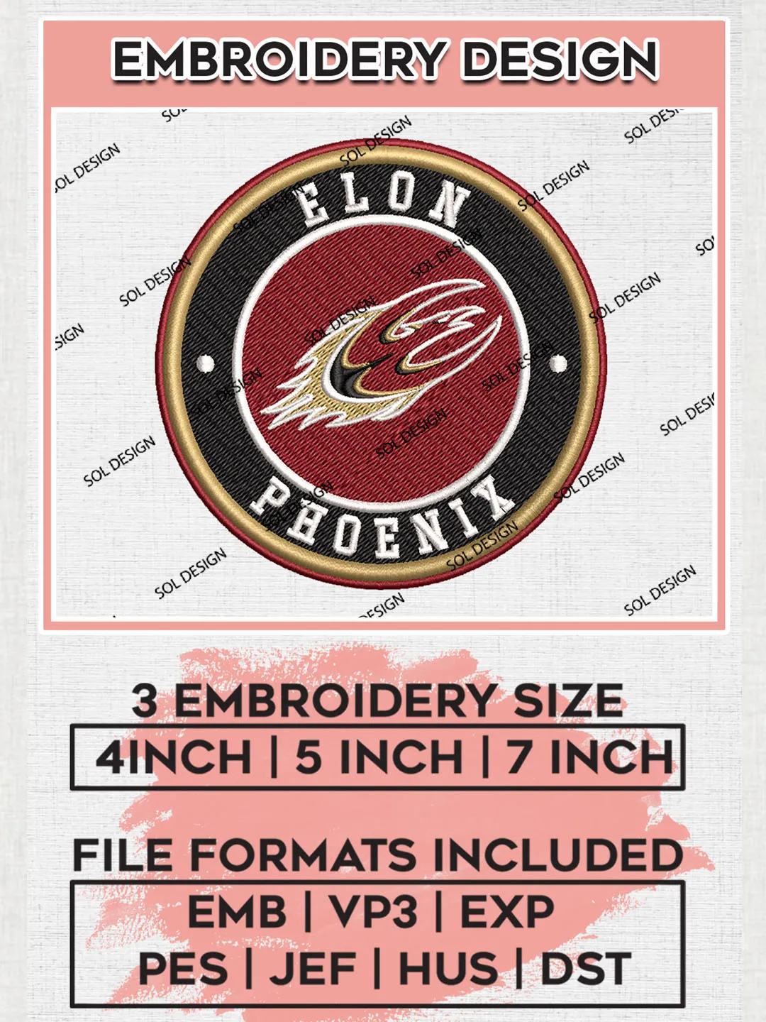 NCAA Elon Phoenix Round Logo Embroidery, NCAA Elon Phoenix Logo ...