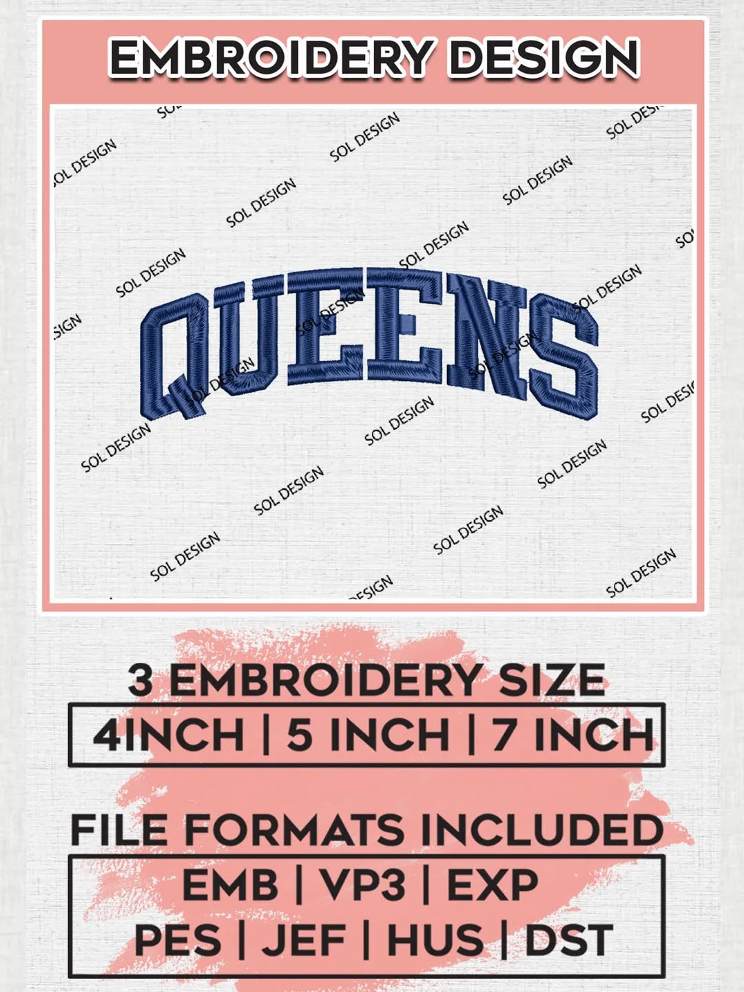 NCAA Queens Team Logo Machine Embroidery Design, NCAA Queens University ...