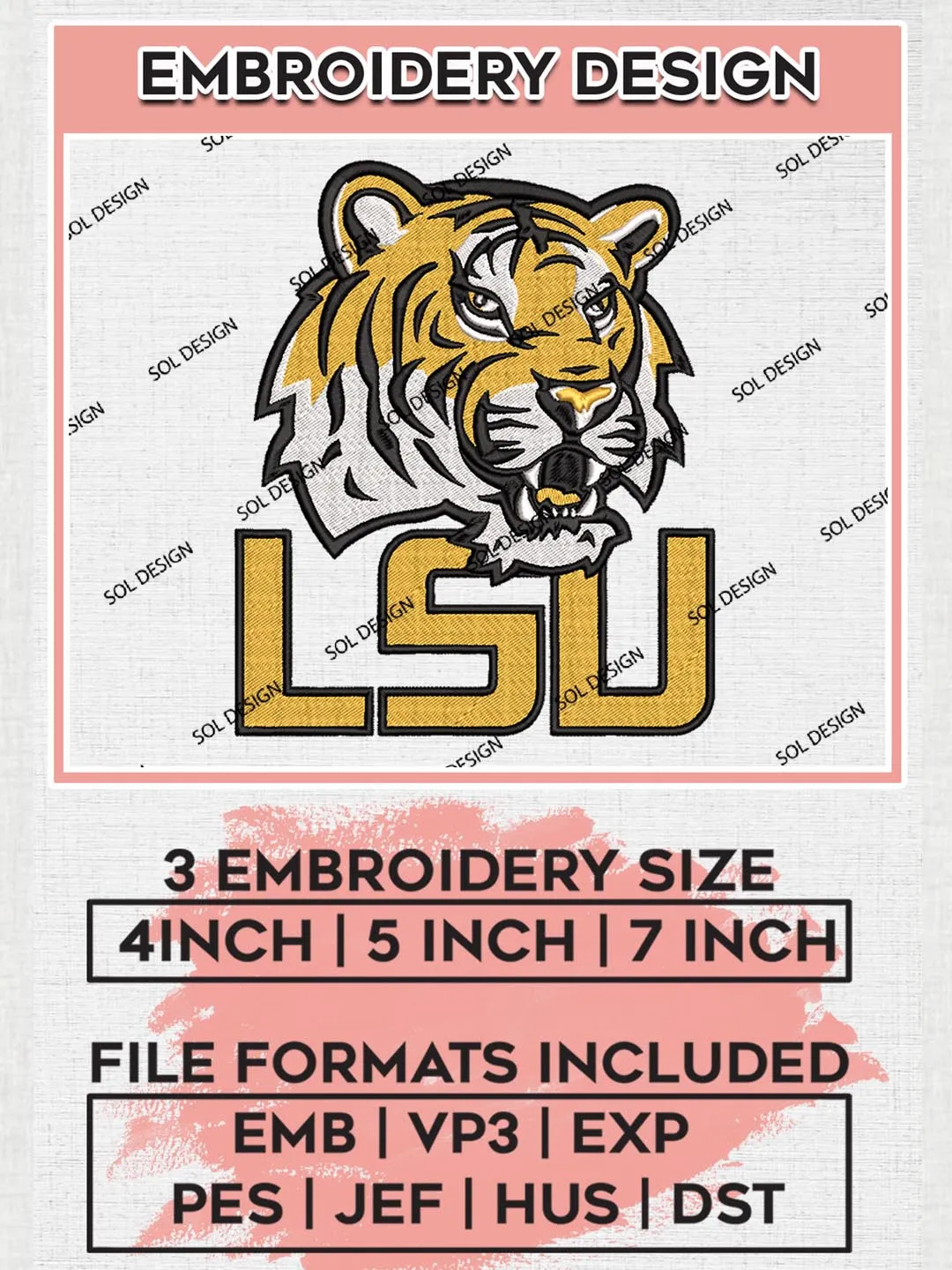 NCAA LSU Team Mascot Logo Machine Embroidery Design, NCAA LSU Tigers ...