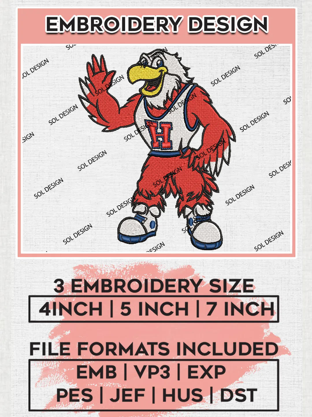 NCAA Hartford Hawks Team Mascot Logo Embroidery Design Files, NCAA ...