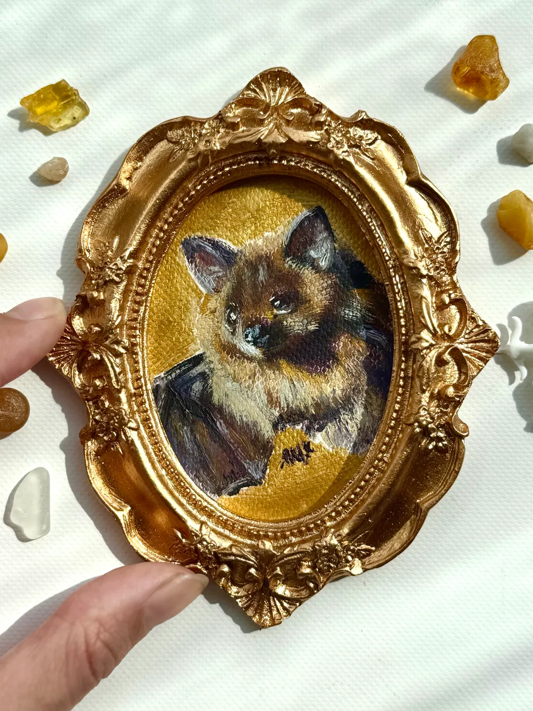 Fluffy Bat Oil Painting Small Original Framed Art Goth Bat Gifts, Mini ...