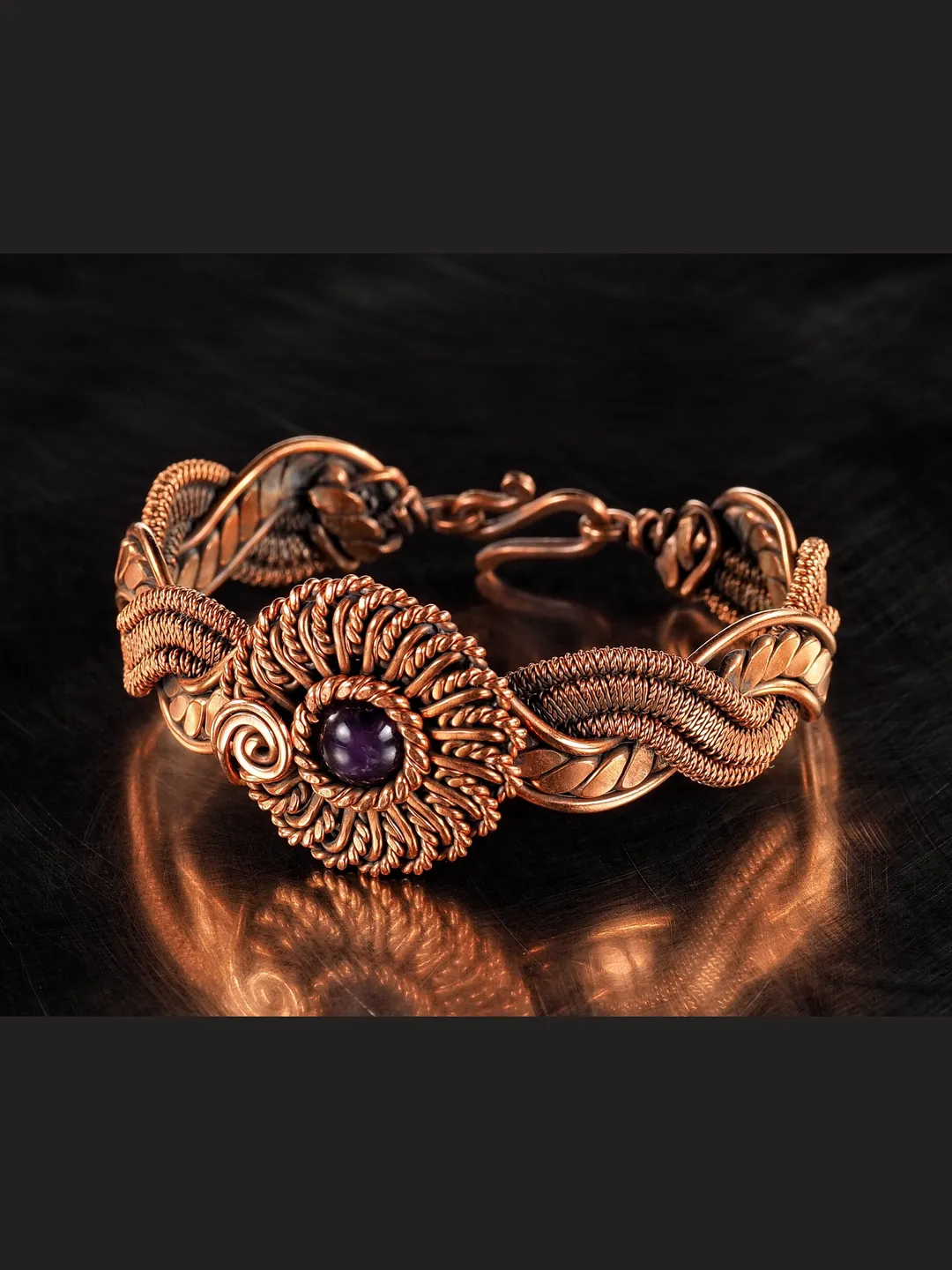 Copper wire wrapped Amethyst bracelet for woman, Statement flower ...