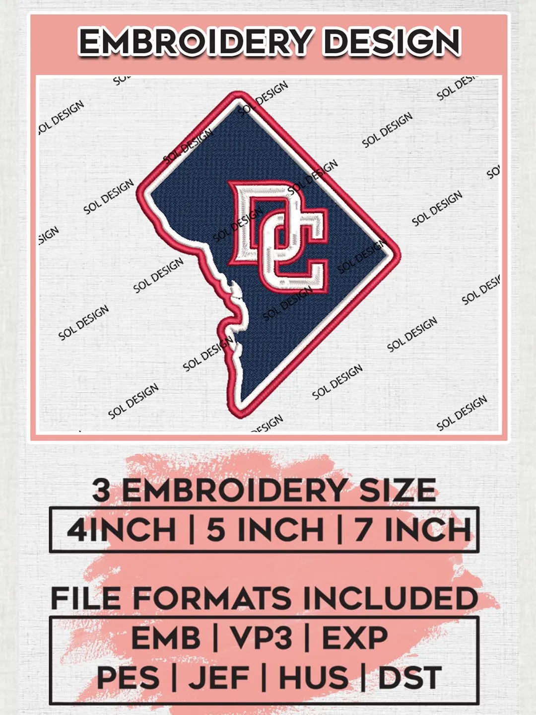 MLB Washington Nationals DC Map Logo Embroidery Files, MLB Washington ...