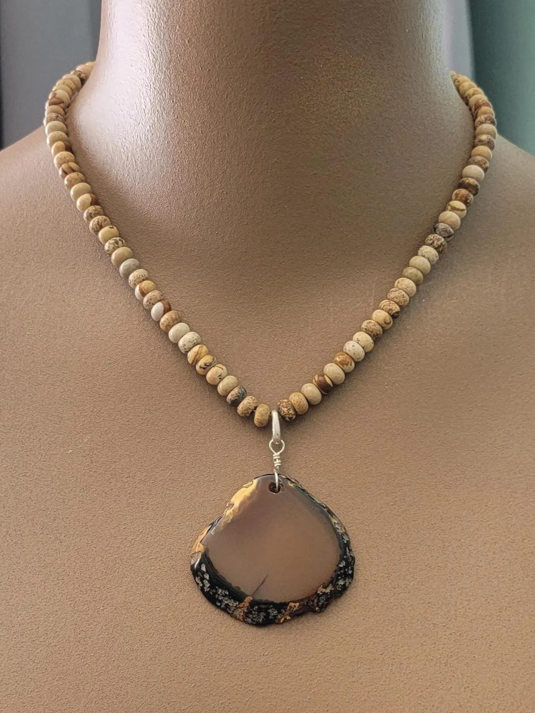 Handmade necklace made of natural Jasper stone