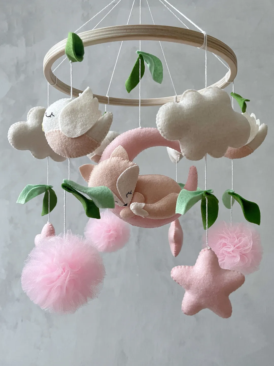Baby girl mobile deer, Woodland mobile baby girl, Crib mobile girl pink