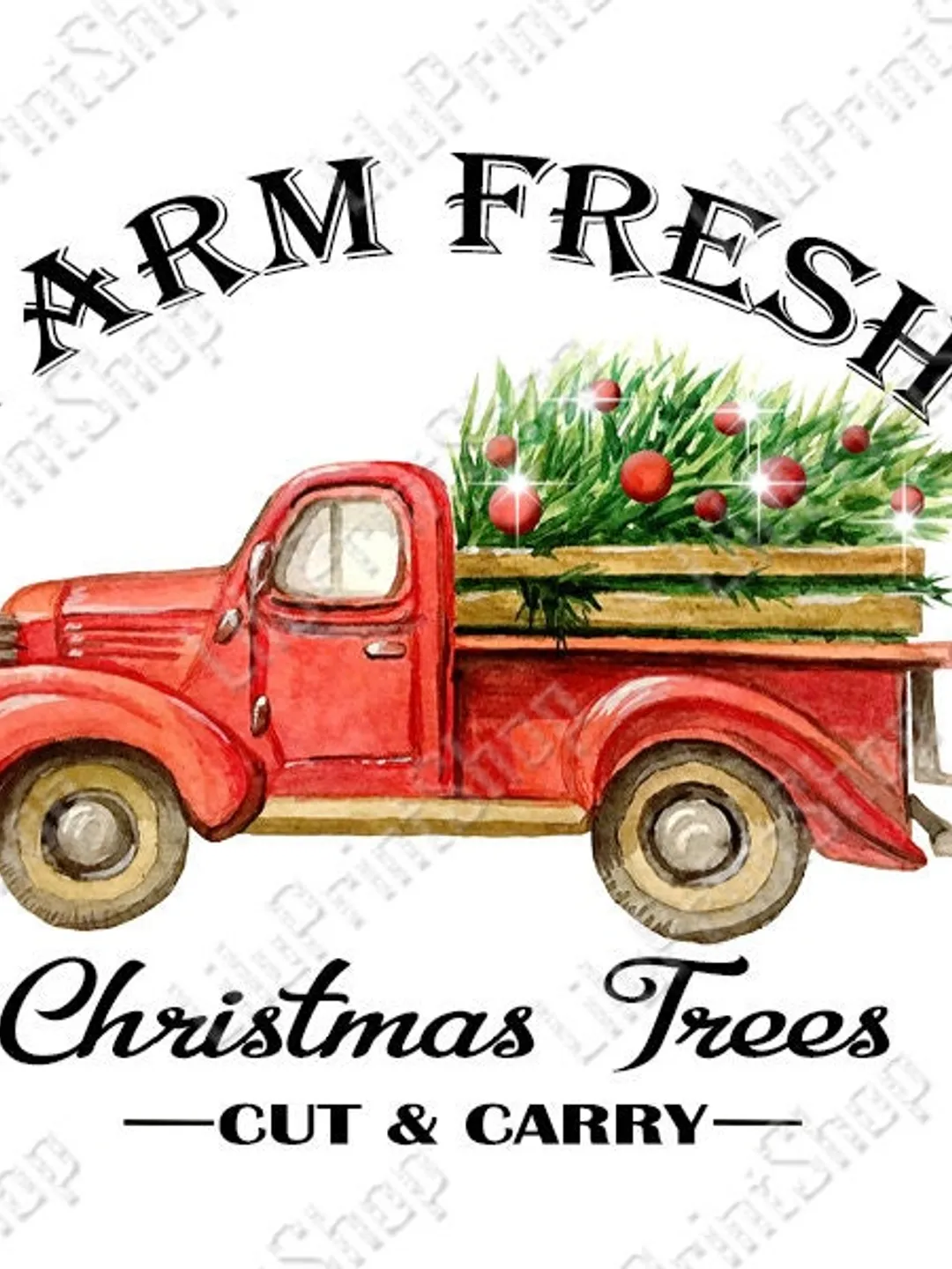 Farm fresh Christmas trees Red truck with Christmas trees PNG file ...