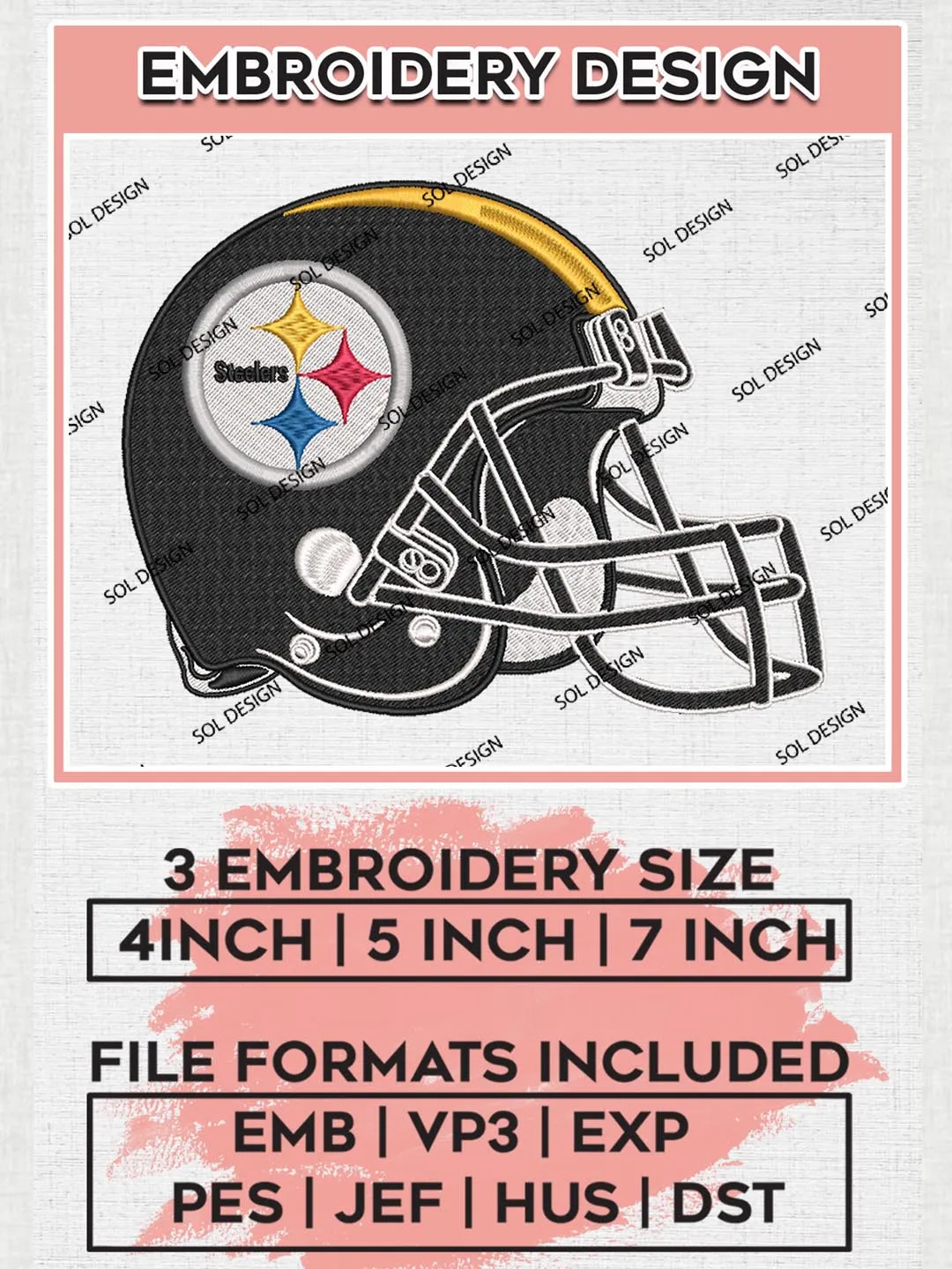 NFL Pittsburgh Steelers Helmet Embroidery Design Files, NFL Steelers ...