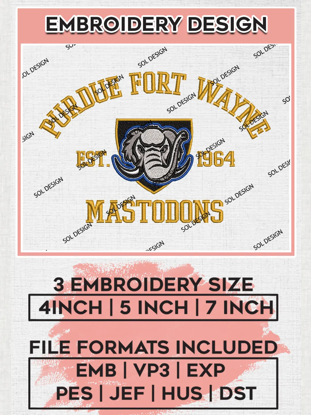 Purdue Fort Wayne Mastodons Est 1964 Embroidery Designs, NCAA Purdue ...