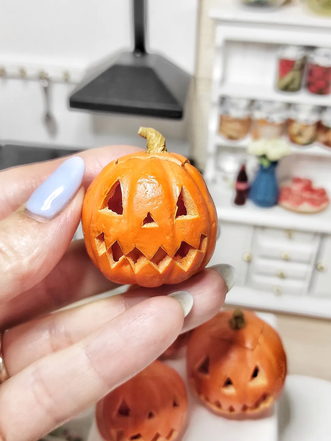 Halloween pumpkin. Festive pumpkin. Dollhouse miniature, Pumpkin with ...