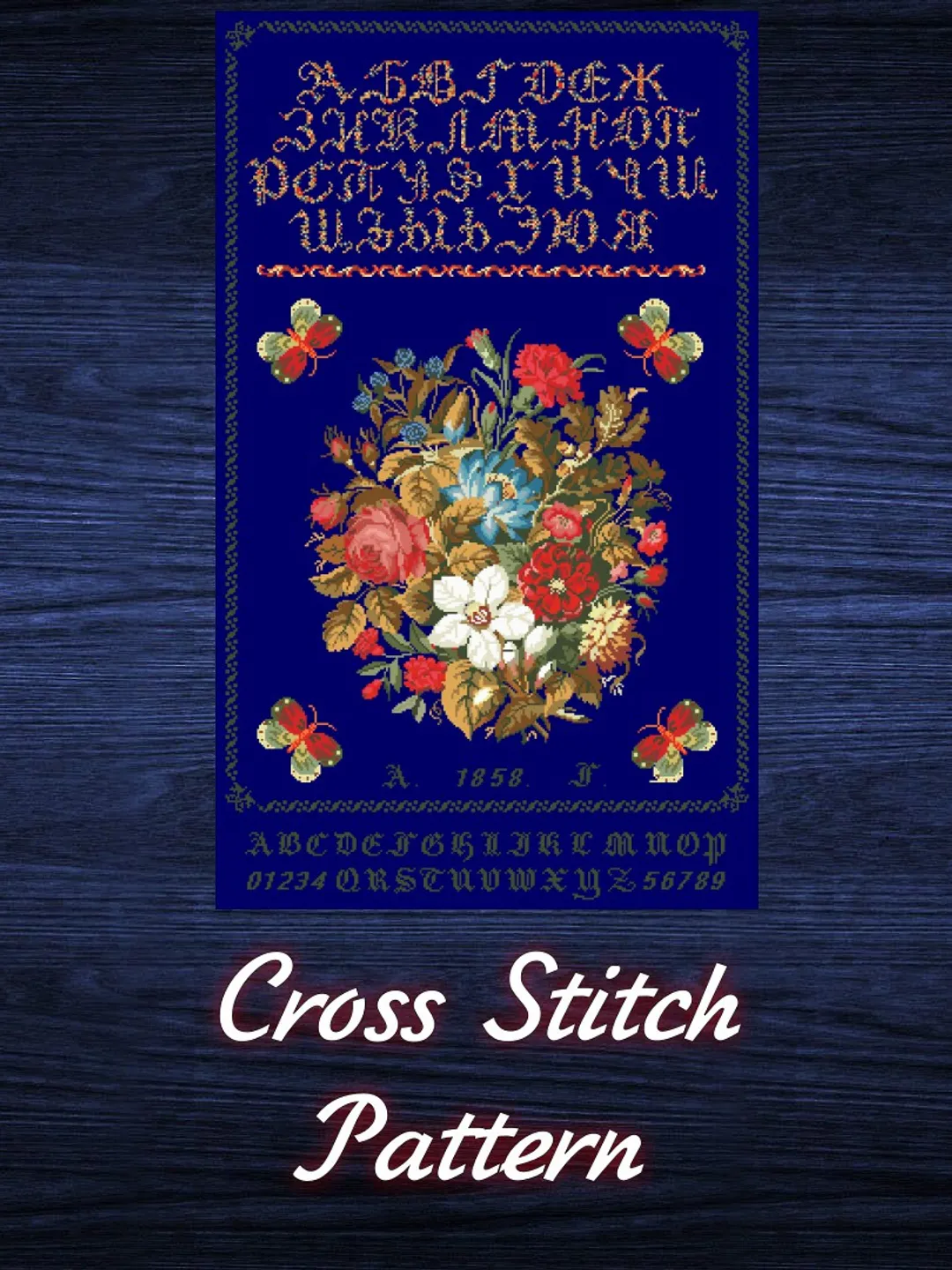 Antique Cross Stitch Pattern Parrot with Flowers Digital Download PDF