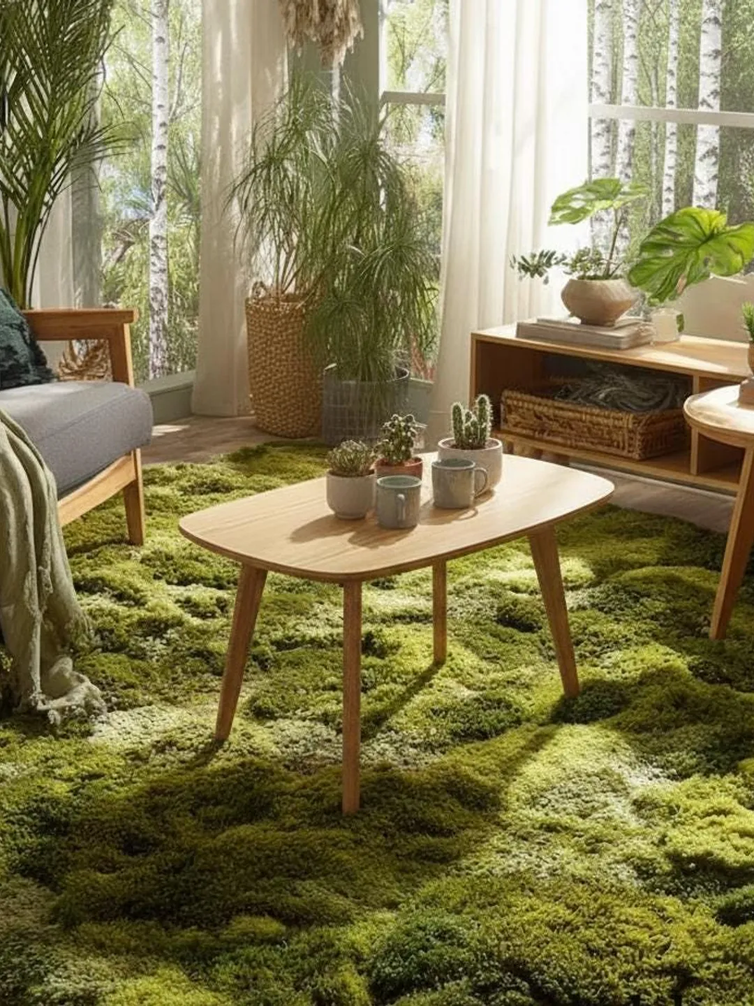 Moss-Inspired Green Wool Rug for Living Room – Organic Nature Carpet