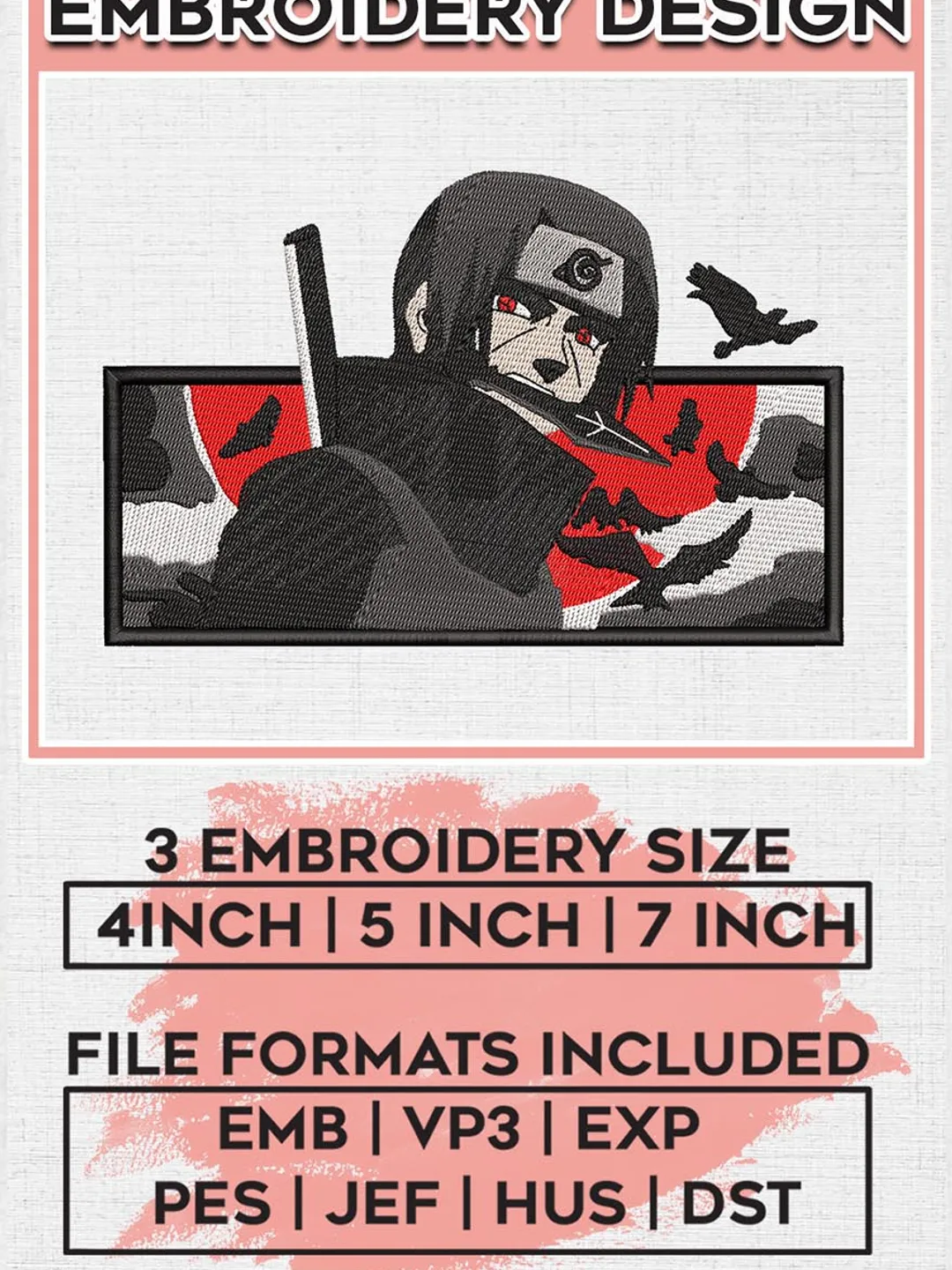 Red Moon Itachi Machine Embroidery Designs, anime