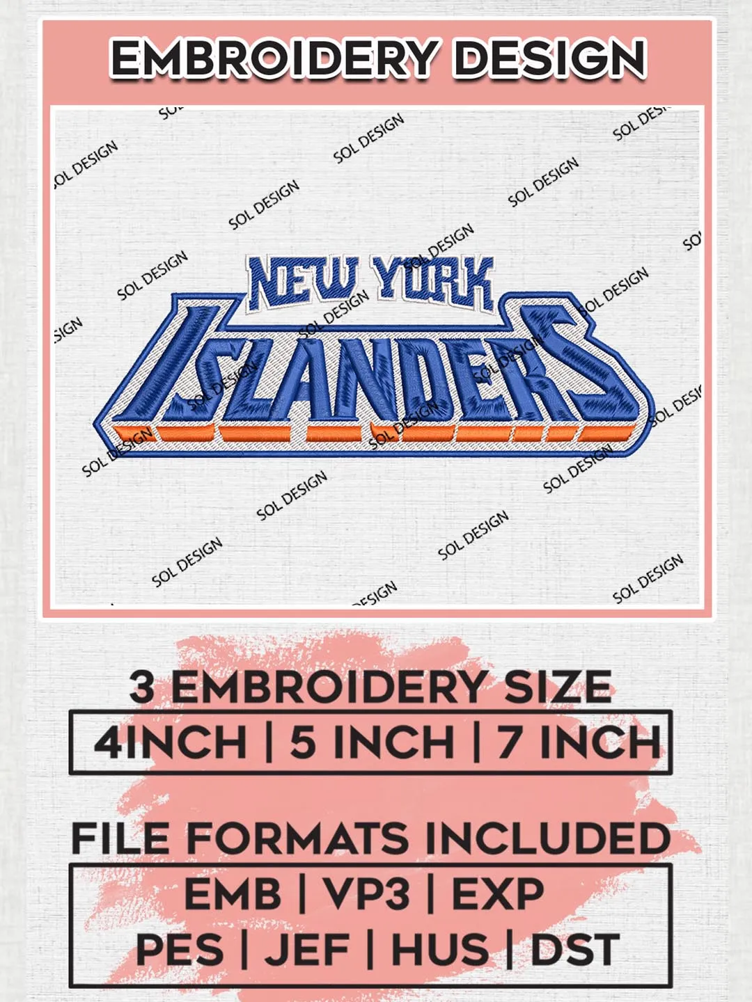 NHL New York Islanders Wordmark Logo Embroidery Files, NHL New York ...