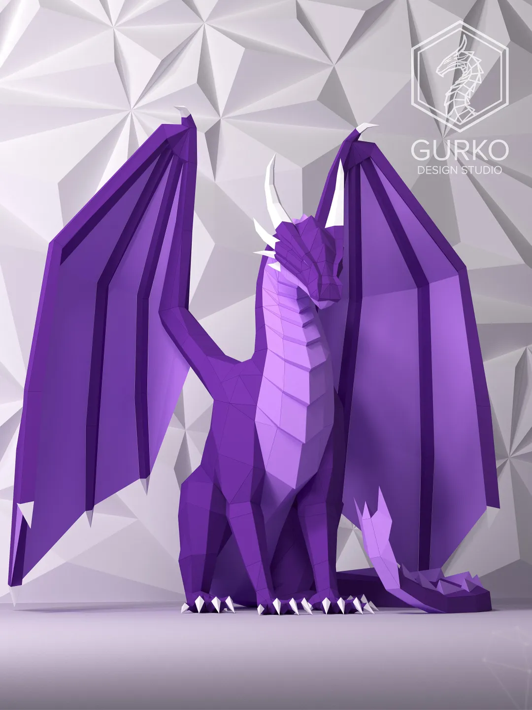 Seated Dragon Papercraft, Digital Template, PDF Download, Gurko, 3D Low ...