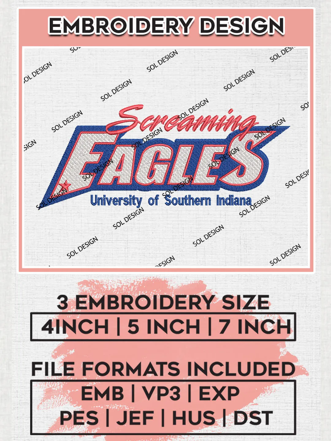 NCAA Southern Indiana Screaming Eagles Team Word Logo Embroidery Design Files, NCAA Southern ...