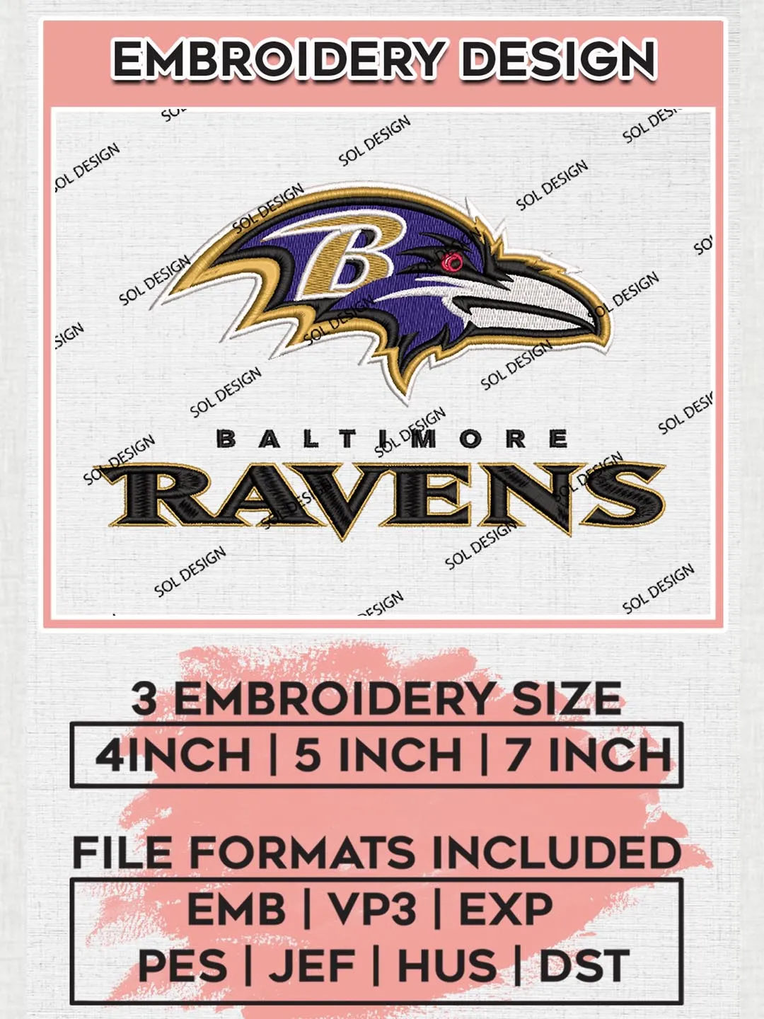 Baltimore Ravens Logo Embroidery Designs, NFL Ravens, NFL Embroidery ...