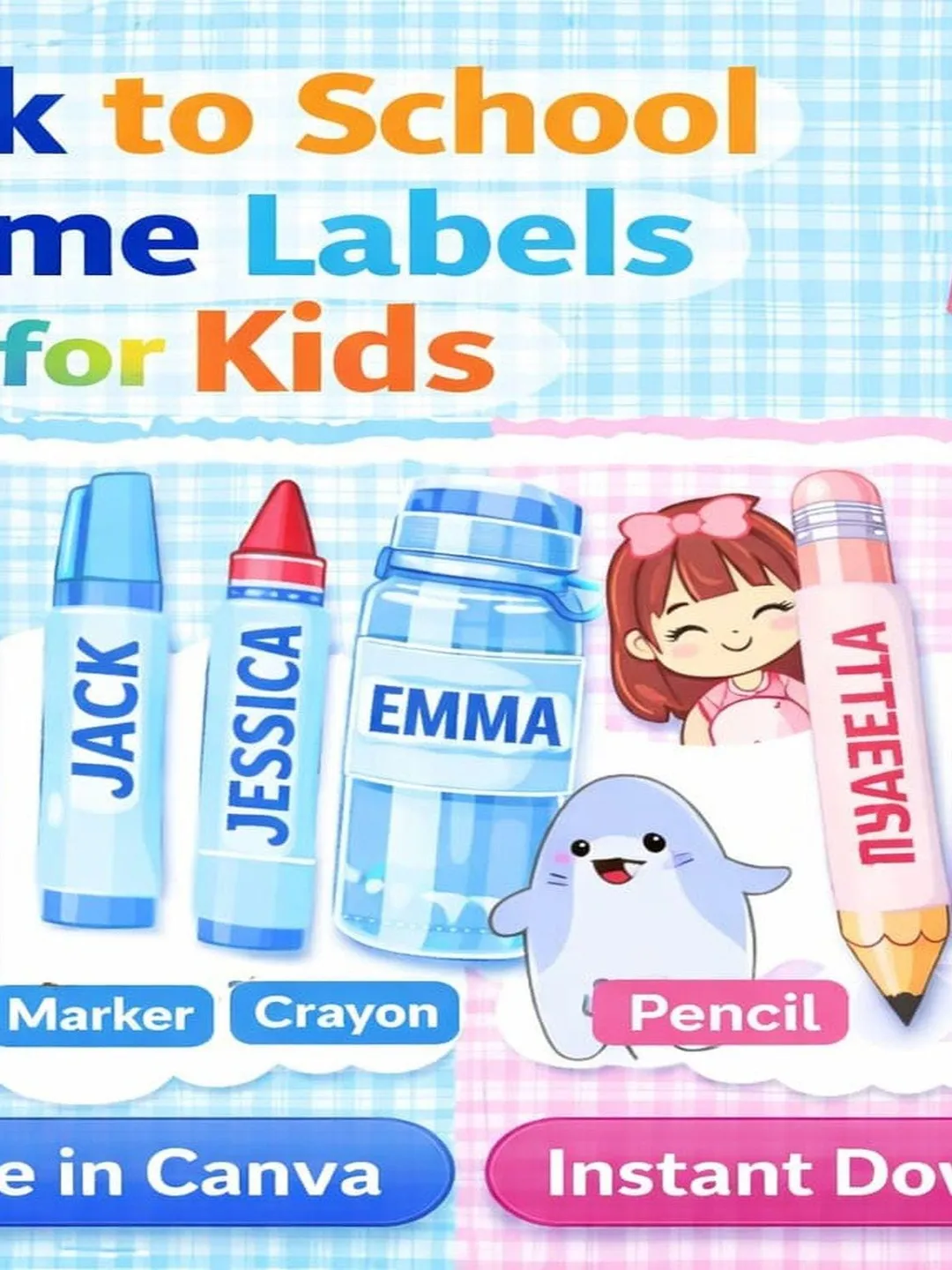 Back to School Name Labels for Kids | Editable Printable Student Name ...