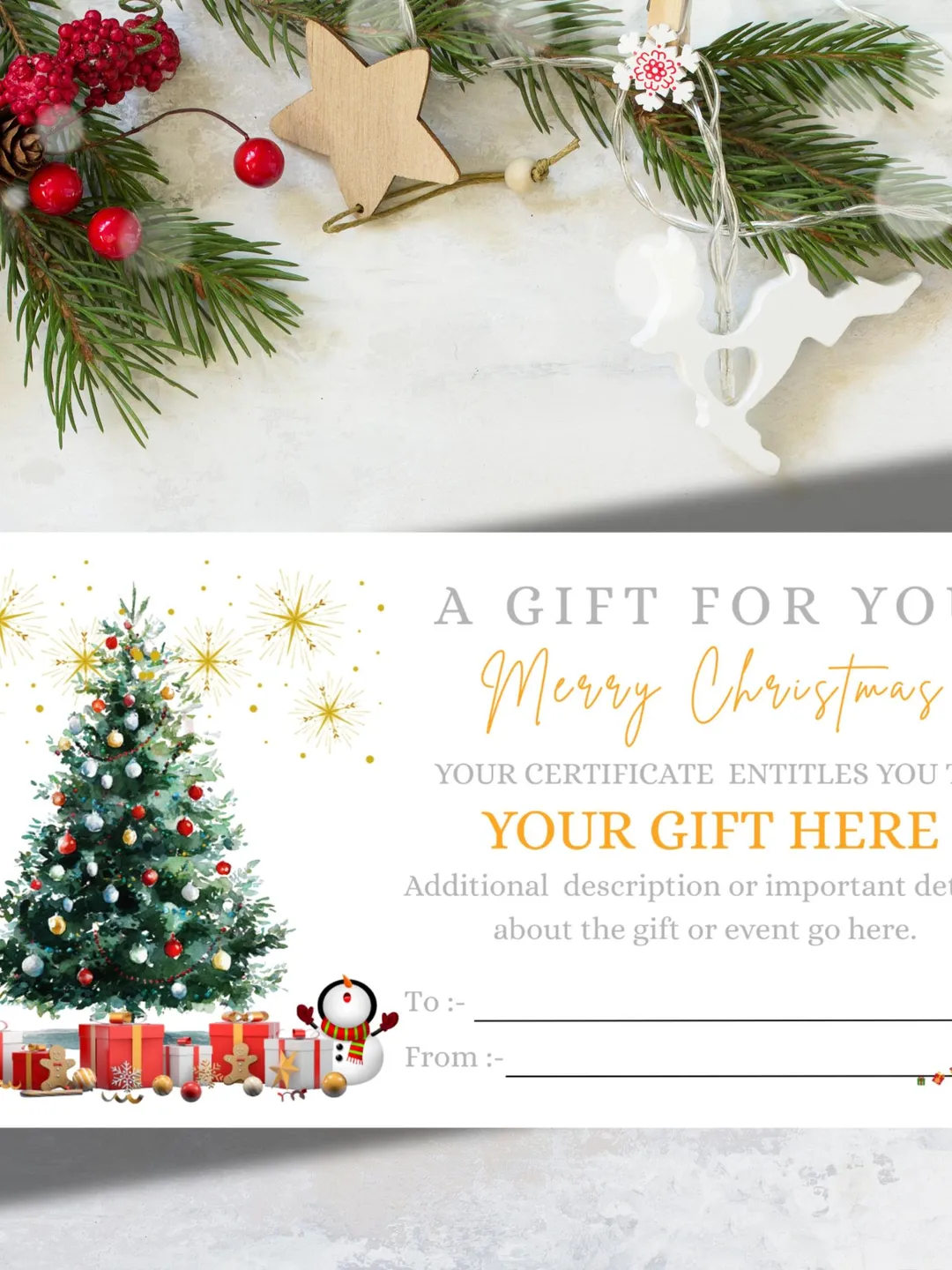 Christmas Tree Gift Certificate Template Printable, Holiday Gift Ticket ...