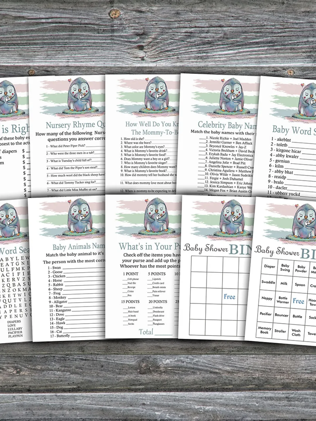 Winter animals baby shower games bundle,Penguin Baby Shower games ...