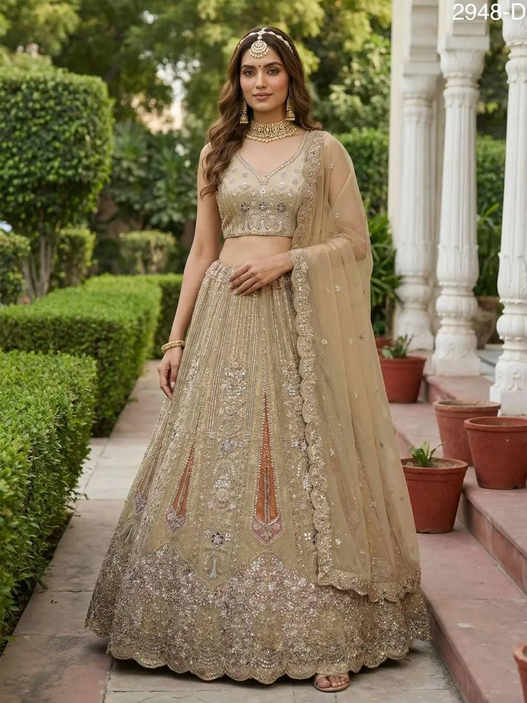Bridal Net Lehenga with Heavy Dori Thread Embroidery, Sequins & Zari ...