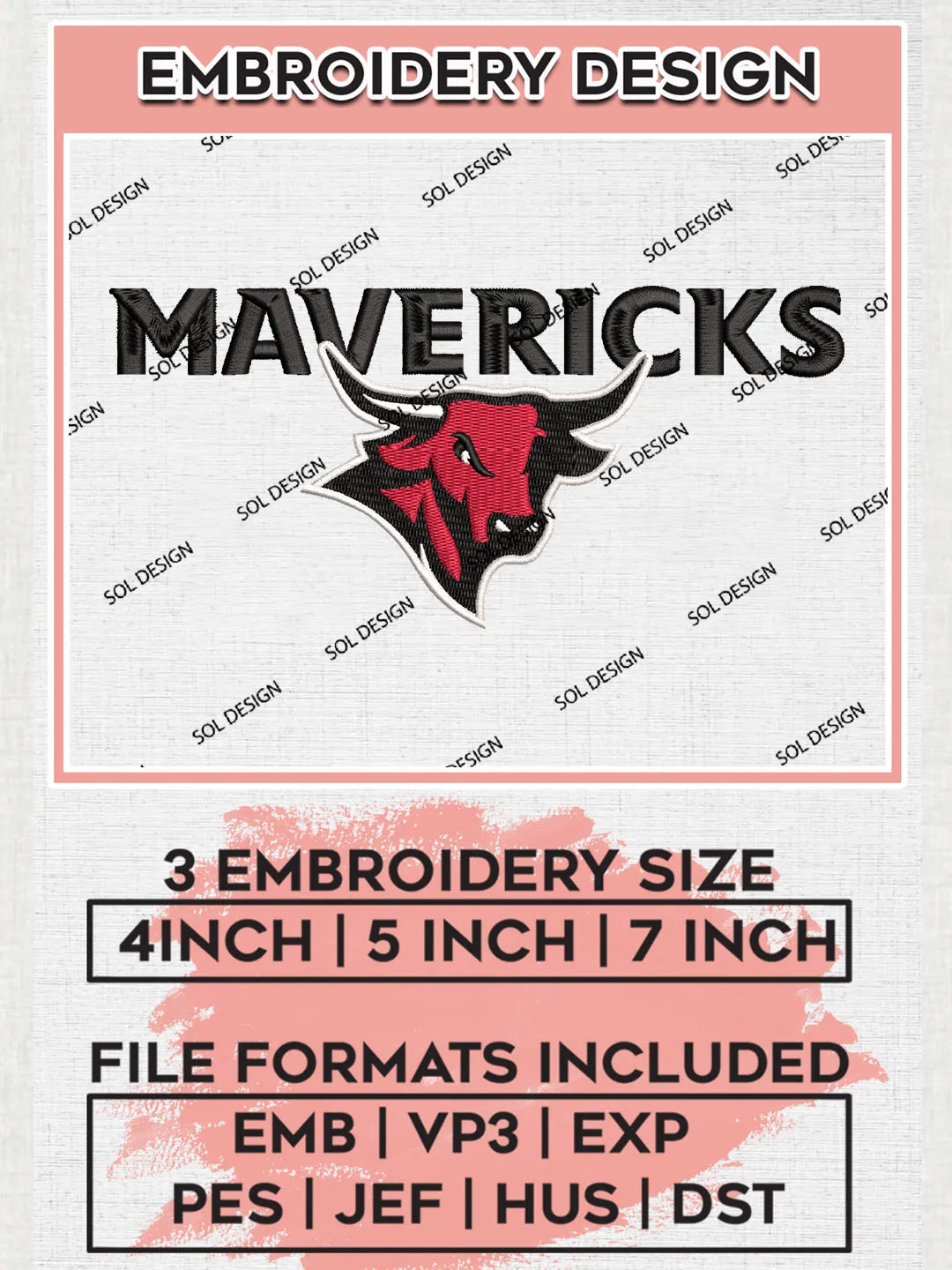 NCAA Mavericks Football Team Logo Embroidery Design Files, NCAA Omaha ...