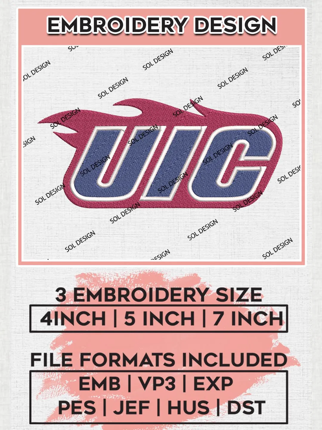 NCAA UIC Flames Logo Machine Embroidery Design, NCAA UIC Flames Design ...