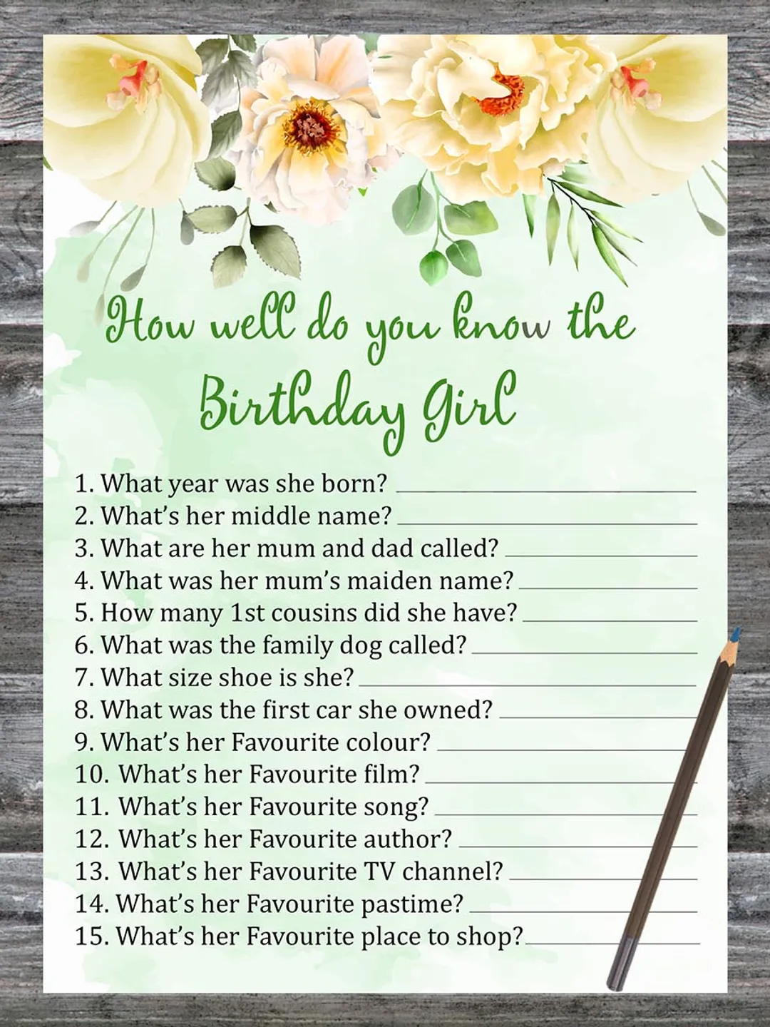 55th Birthday How well do you know the birthday girl,Adult Birthday ...