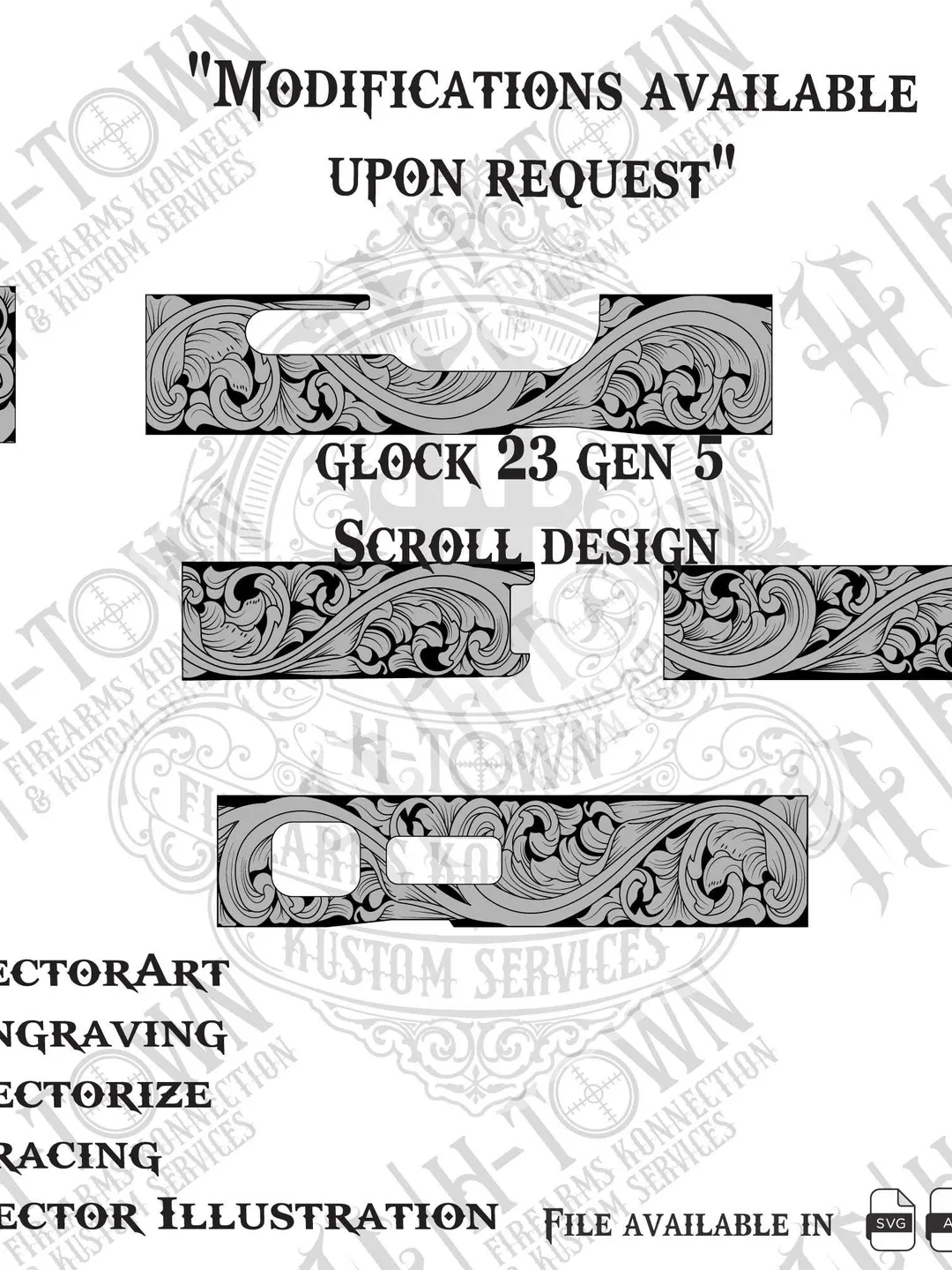 GLOCK 23 gen 5 Engraving Scroll Vector | Ornamental Grip Design | Full ...