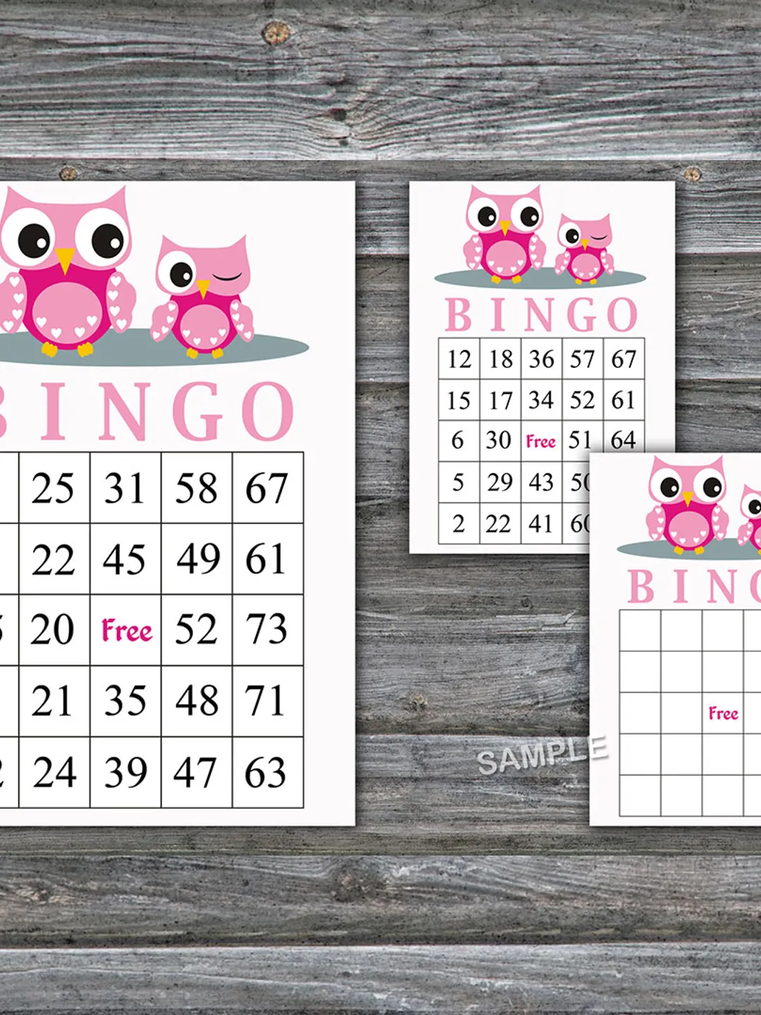 Pink Owl bingo cards,Owl bingo game,Owl Printable bingo cards,60 Bingo ...