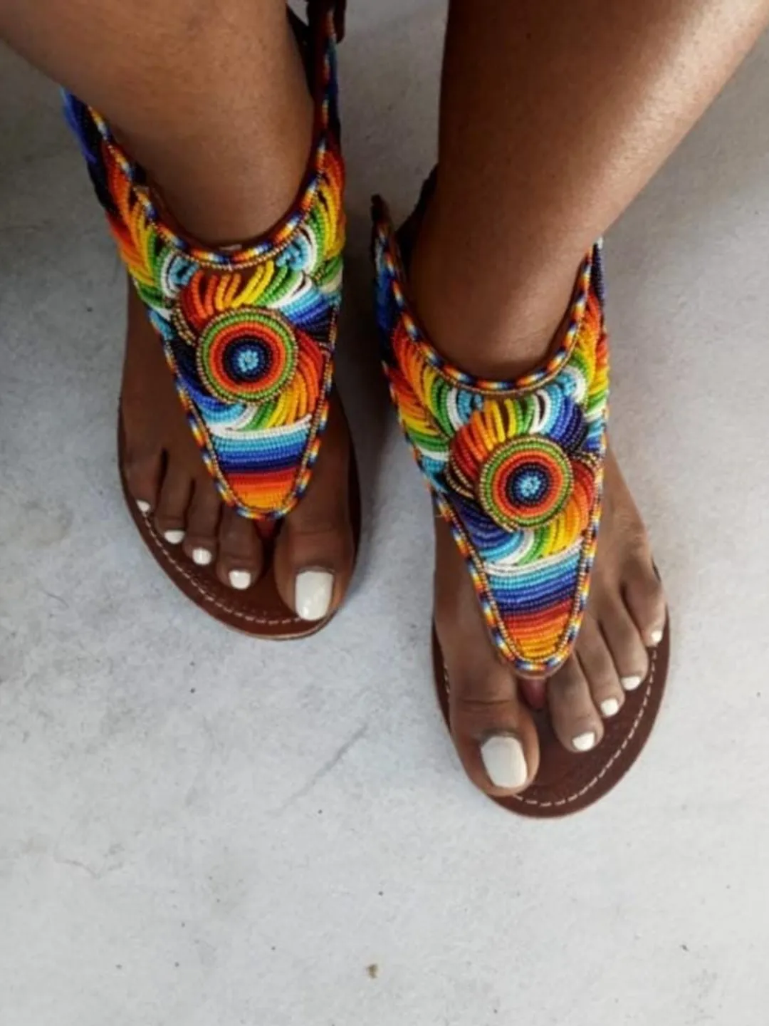 African beaded gladiator sandals, women shoes, leather sandals, Bohemia ...