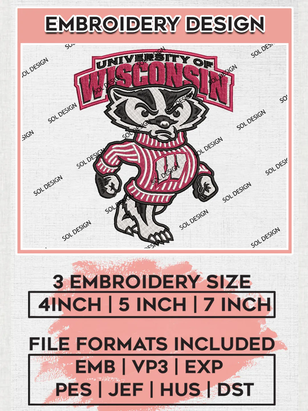 Wisconsin Badgers Mascot Embroidery Design Files, NCAA Logos Embroidery ...