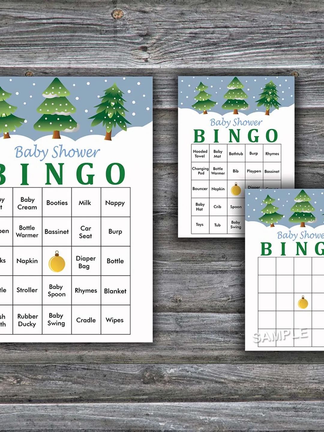 60 Christmas tree Baby Shower Bingo Cards,Christmas Baby Shower Bingo ...