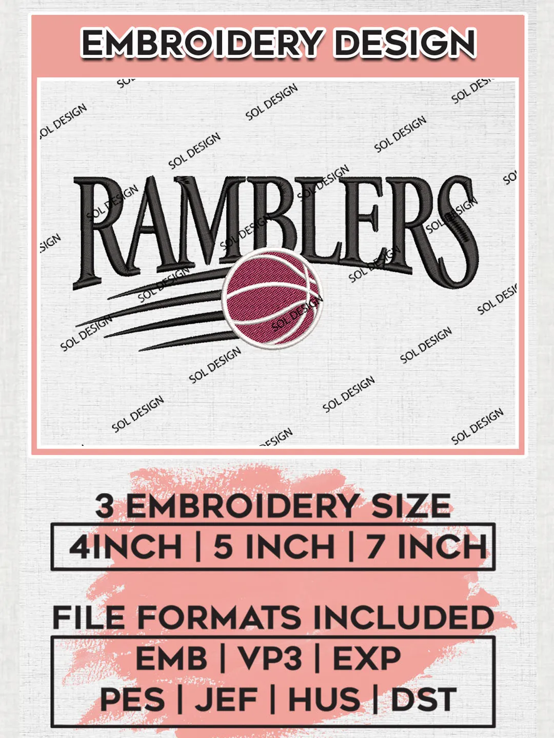 Loyola Chicago Ramblers Team Word Logo Embroidery Design Files, NCAA ...