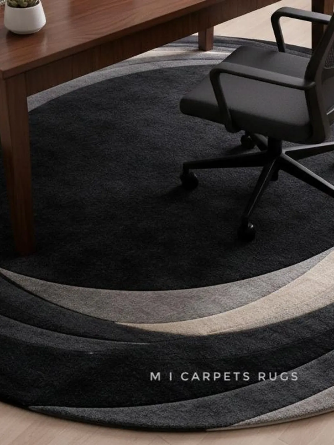 Hand-Tufted Gray & Charcoal Circular Carpet - Orbital Geometric Floor ...