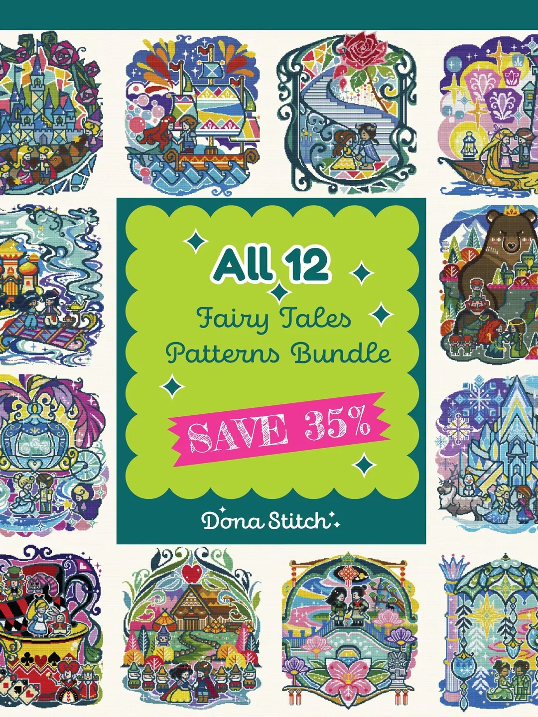 Fairy Tale Princess Cross Stitch Patterns: 12 Series Bundle (Digital ...