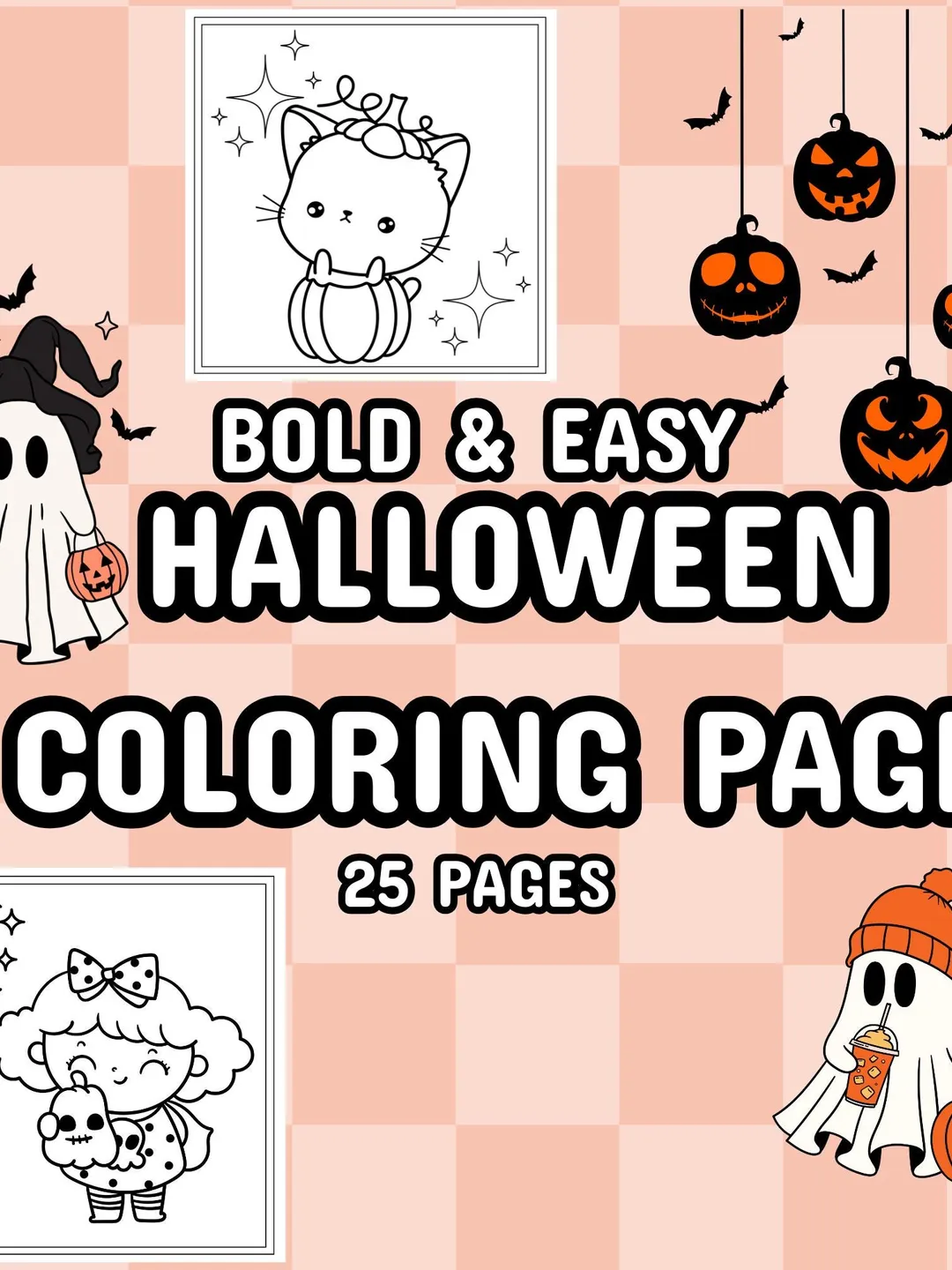 Kawaii Halloween Theme Coloring pages,Easy and simple Color pages,Bold ...