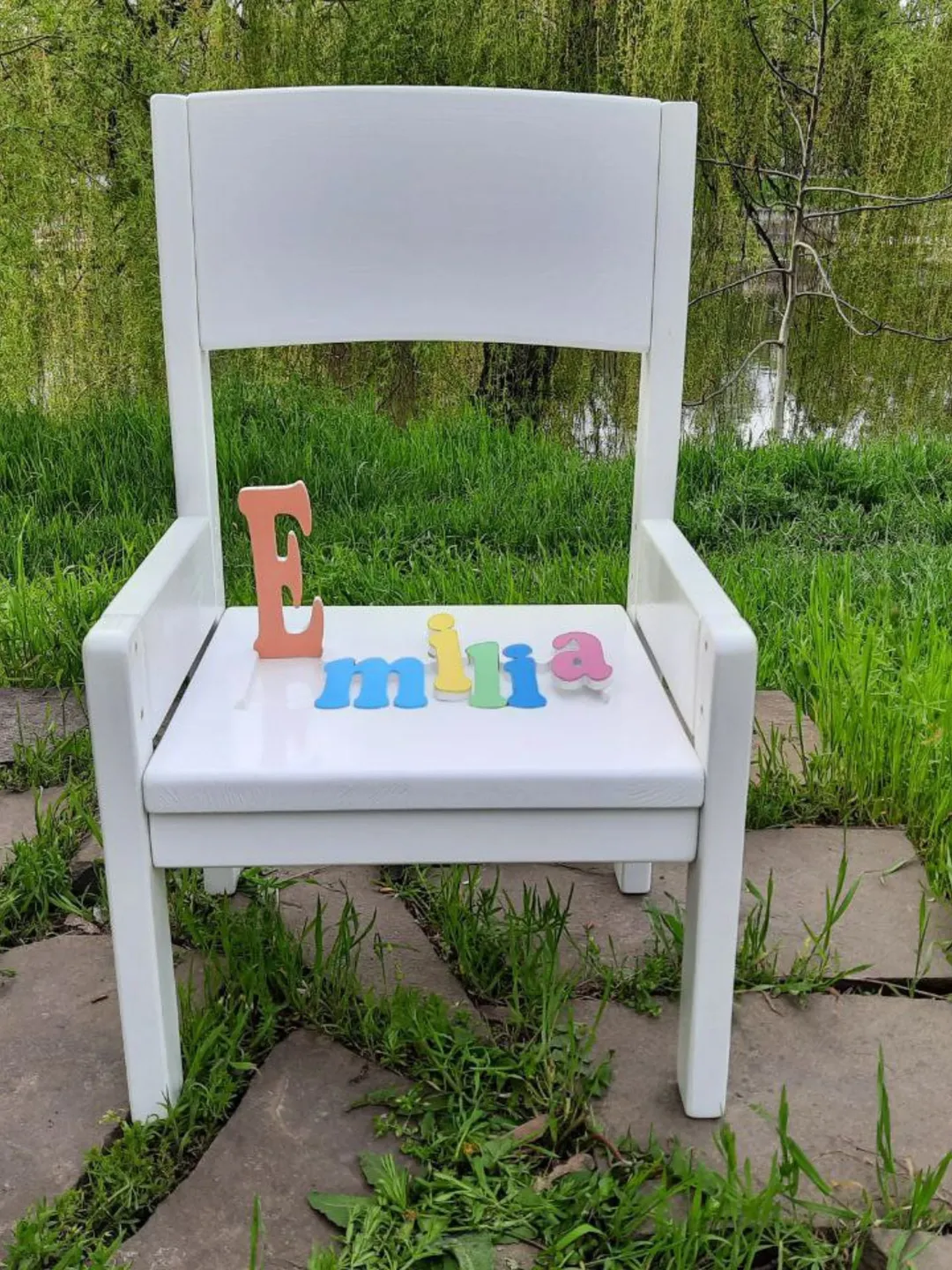 Child wood chair Personalized puzzle name Height adjustable chair 3 ...