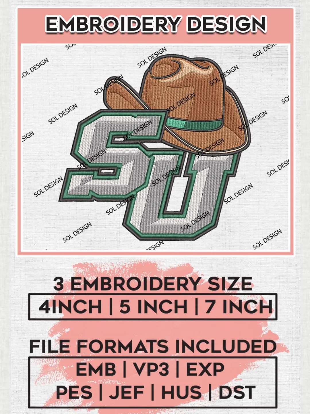 NCAA SU Hatters Logo Machine Embroidery Design, NCAA Stetson Hatters ...