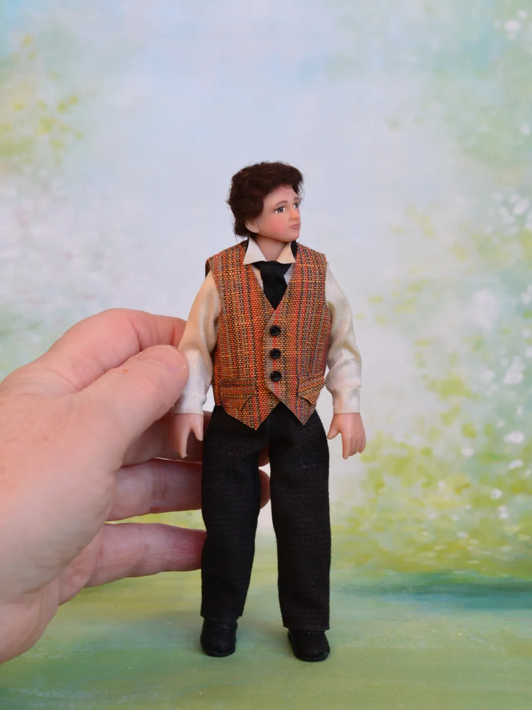 Miniature nanny doll for Victorian dollhouse in 1/12th scale.