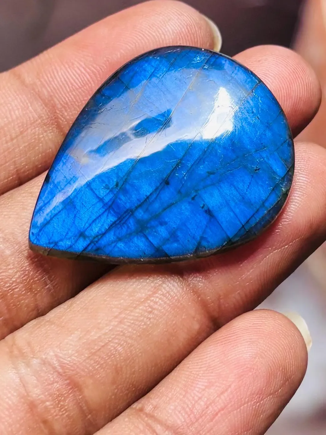AAA Blue Labradorite Cabochon: Round Handmade Gemstone (36mm, 92 Carat)