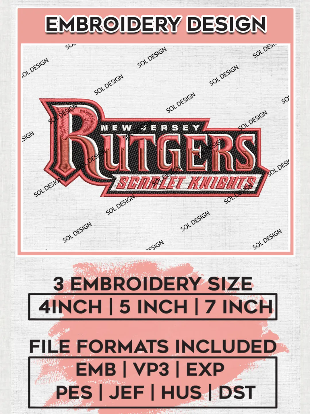 Rutgers Scarlet Knights Team Wordmark Logo Embroidery Design Files ...