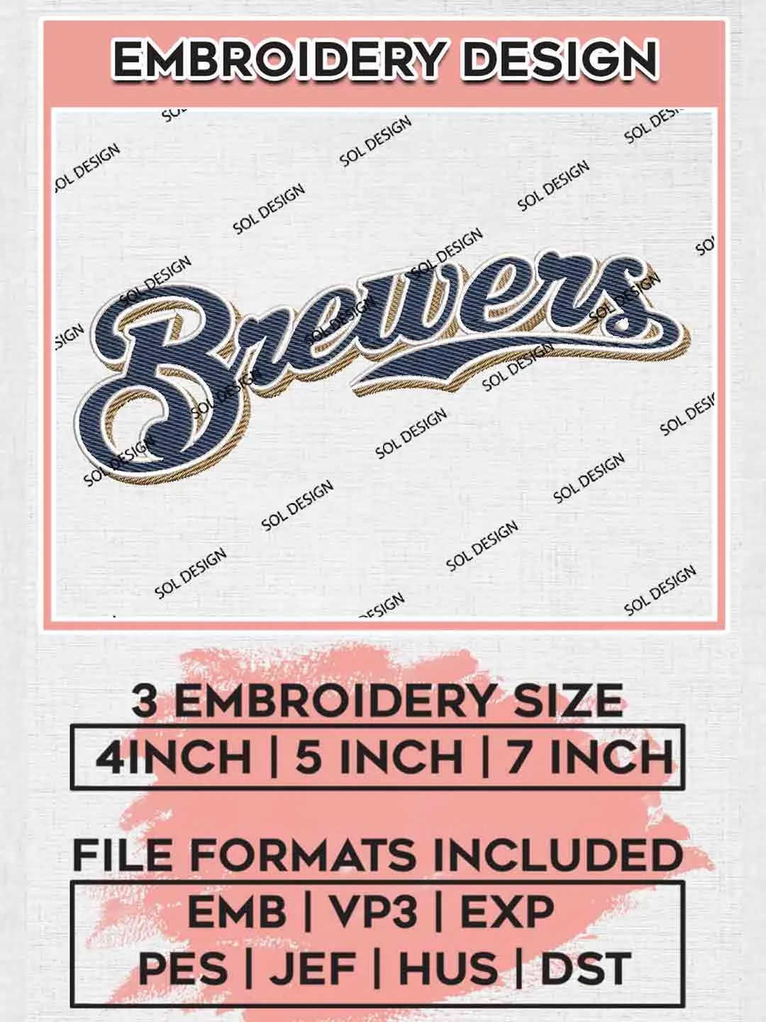 Brewers Word Logo Embroidery Files, MLB Milwaukee Brewers Team ...