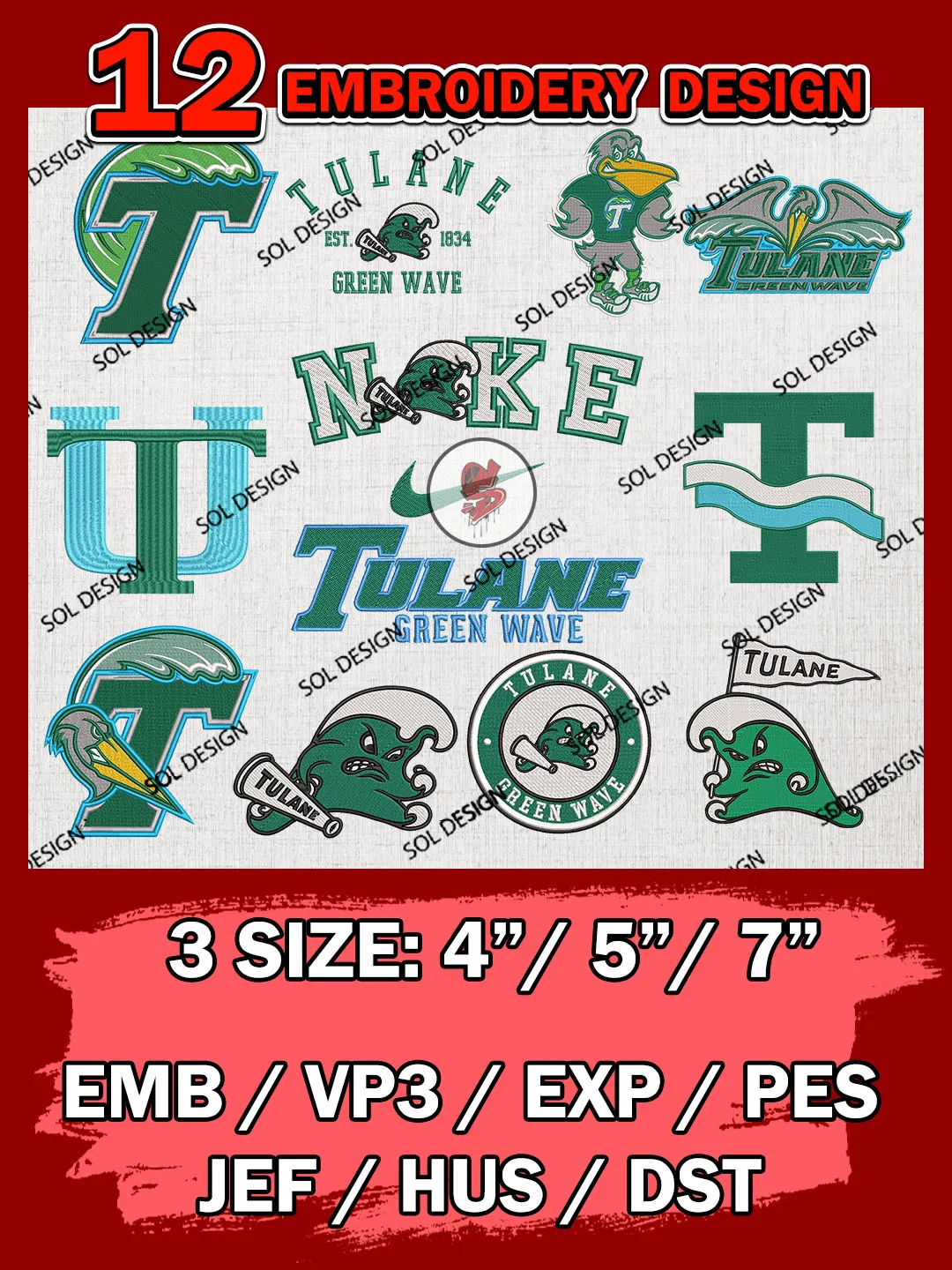 12 NCAA Tulane Green Wave Bundle Embroidery Files, NCAA Tulane Green ...