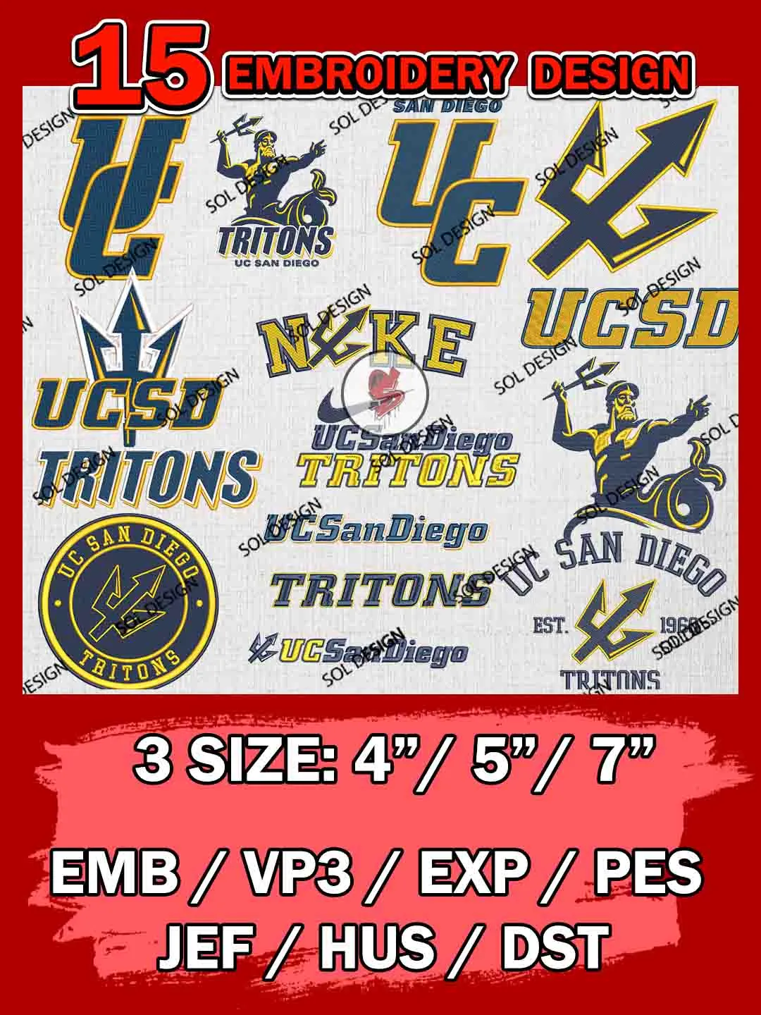 15 NCAA UC San Diego Tritons Bundle Embroidery Files, NCAA UC San Diego ...