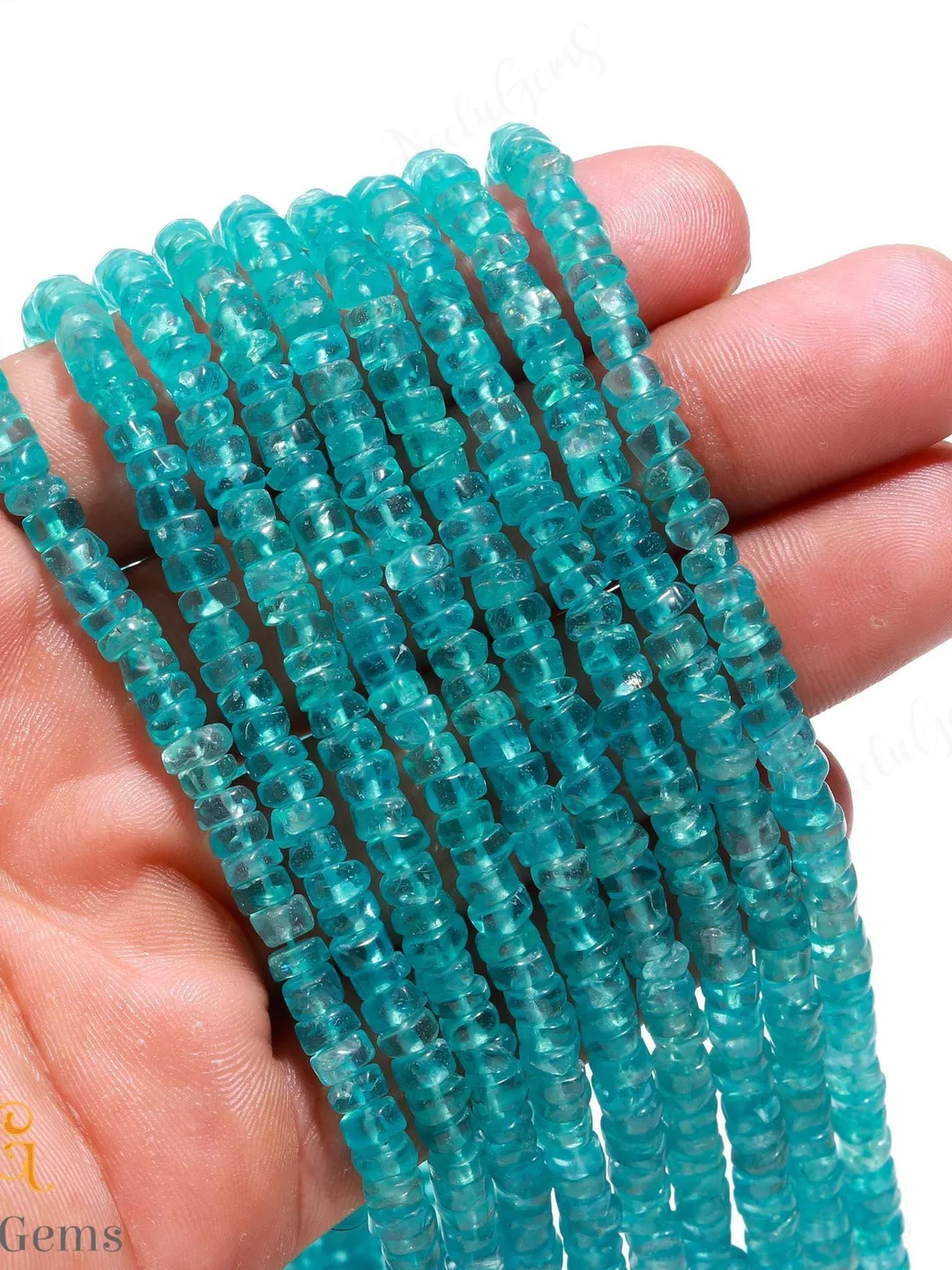 AAA+ Blue Apatite Smooth Heishi Tyre Briolette Beads,Natural Apatite ...